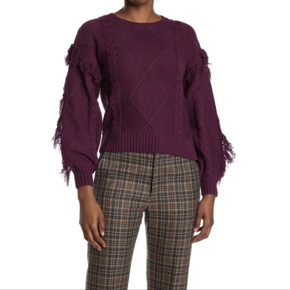 KIKIT | Sweaters | Nwt Kikit Fringe Sleeve Cable Knit Crop Sweater ...